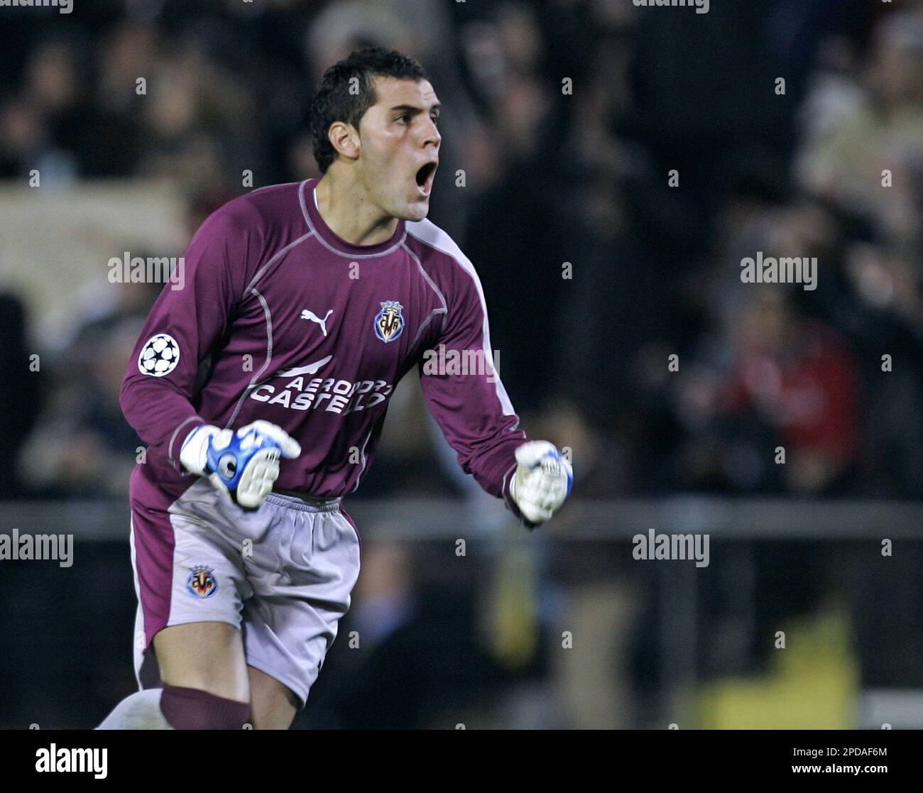 Villarreal's goalkeeper Sebastian Viera of Uruguay celebrates after ...
