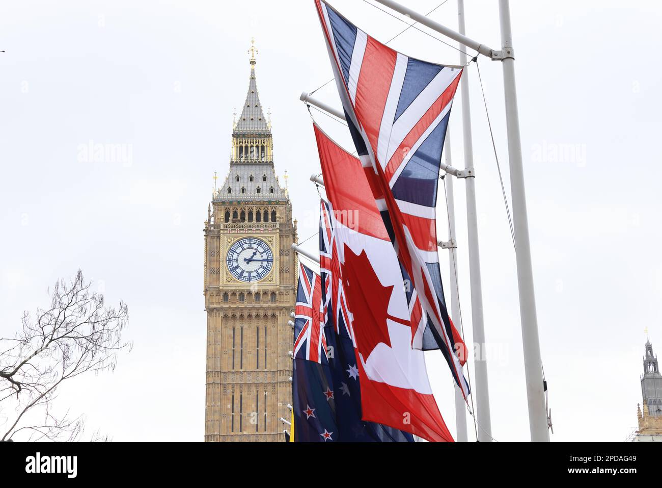 Flags up for all the Commonwealth country flags on Parliament Square ...
