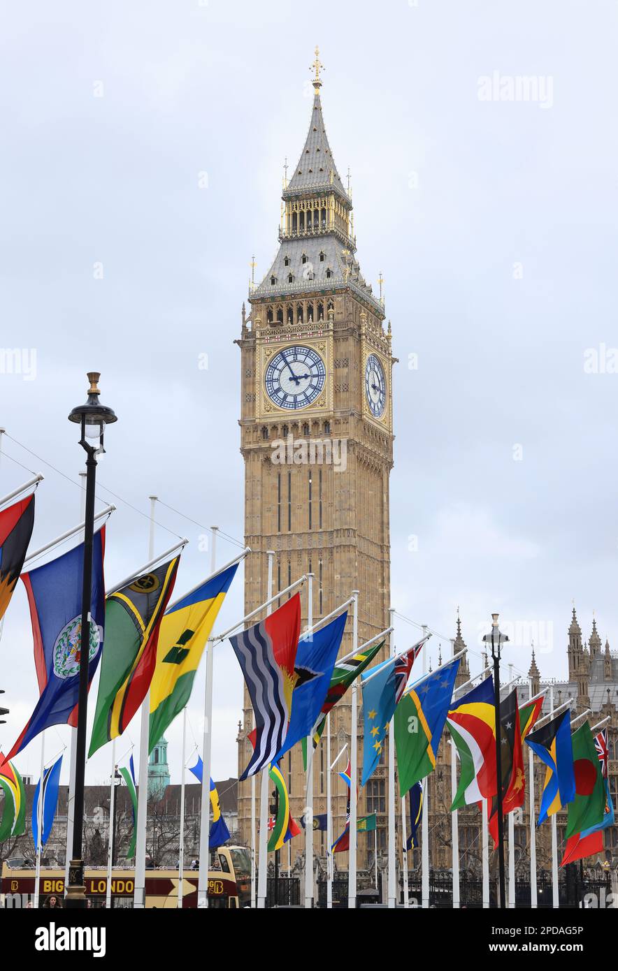 Flags up for all the Commonwealth country flags on Parliament Square ...