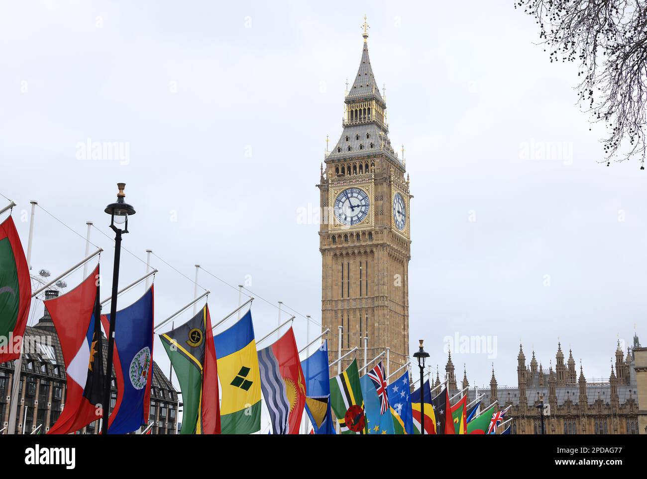 Flags up for all the Commonwealth country flags on Parliament Square ...