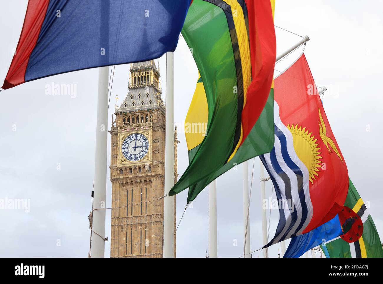 Flags up for all the Commonwealth country flags on Parliament Square ...