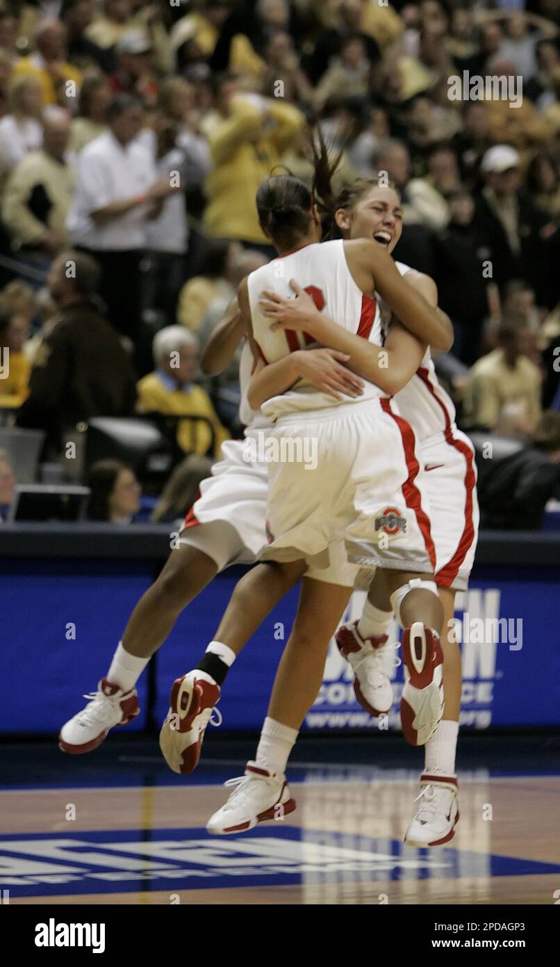 Ohio State players Tia Battle (12) and Debbie Merrill celebrate after ...