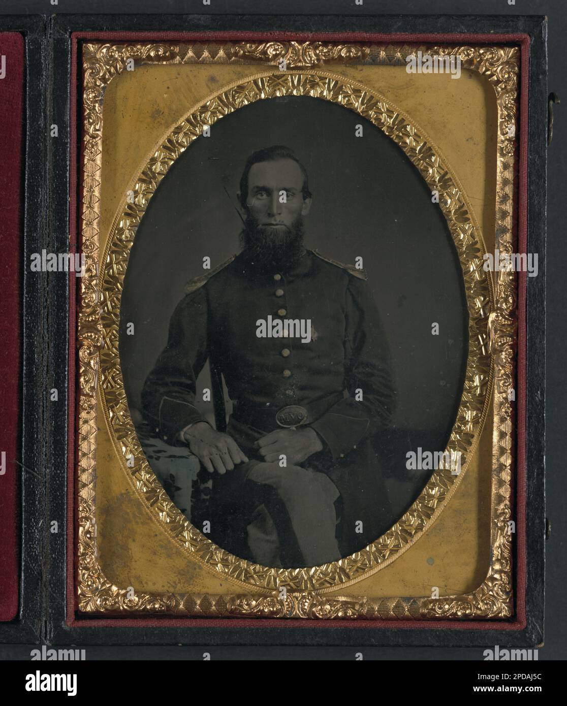Private William Taylor in Union uniform and Ohio Volunteer Militia belt buckle. Liljenquist ...