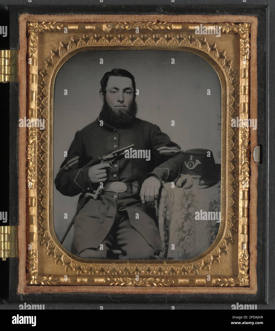 Unidentified soldier in Union corporal's uniform with revolver, bayonet ...