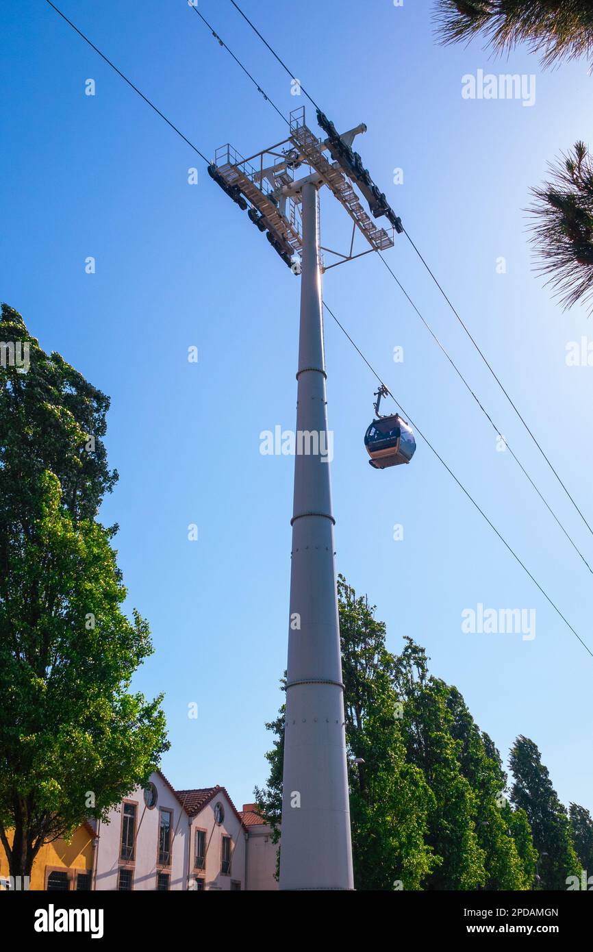 The cable car, teleferico de Gaia, in Vila Nova de Gaia gliding above ...