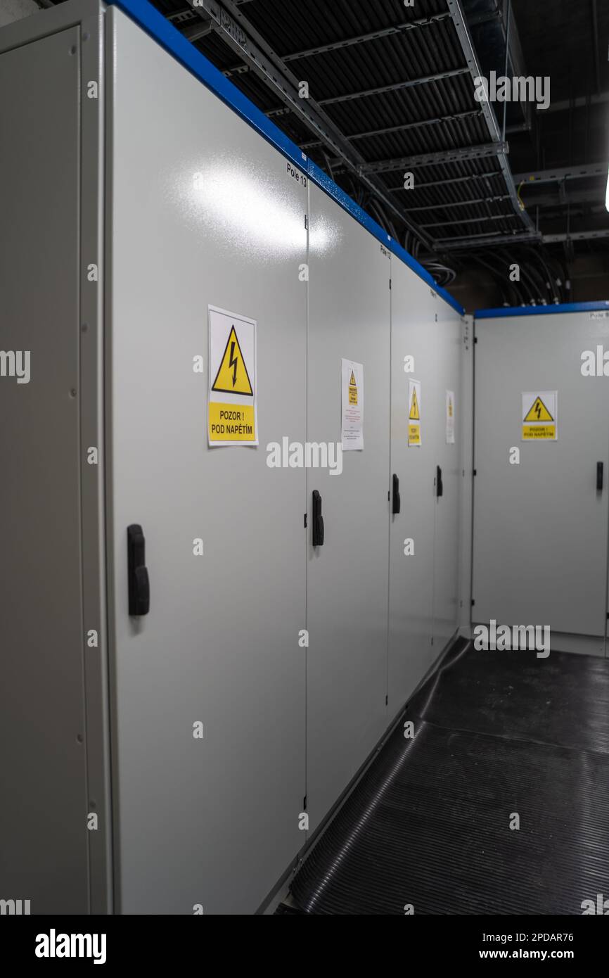 Electrical distribution box in a modern office building in Prague Stock ...