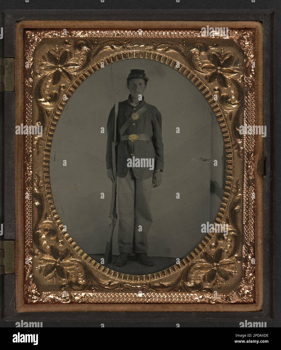 Unidentified young soldier in Union sack coat and forage cap with ...