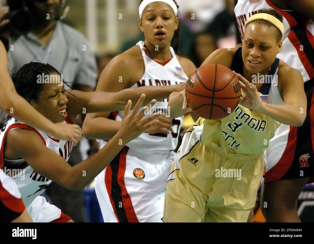 Georgia Tech's Stephanie Higgs, right, and Maryland's Laura Harper ...