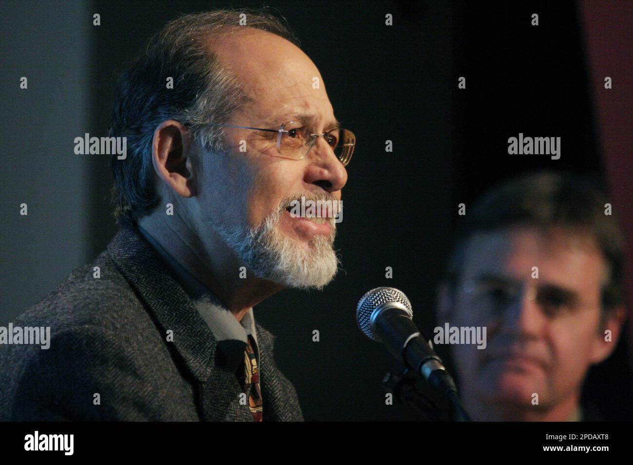 Martin J. Sherwin, left, speaks as Kai Bird stands by after Sherwin and ...