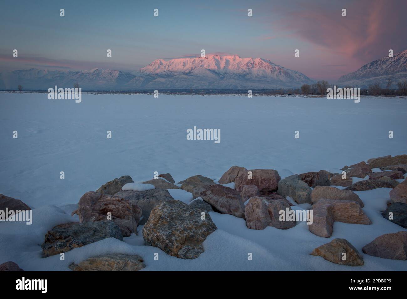 Winter scene of field covered with snow Stock Photo - Alamy