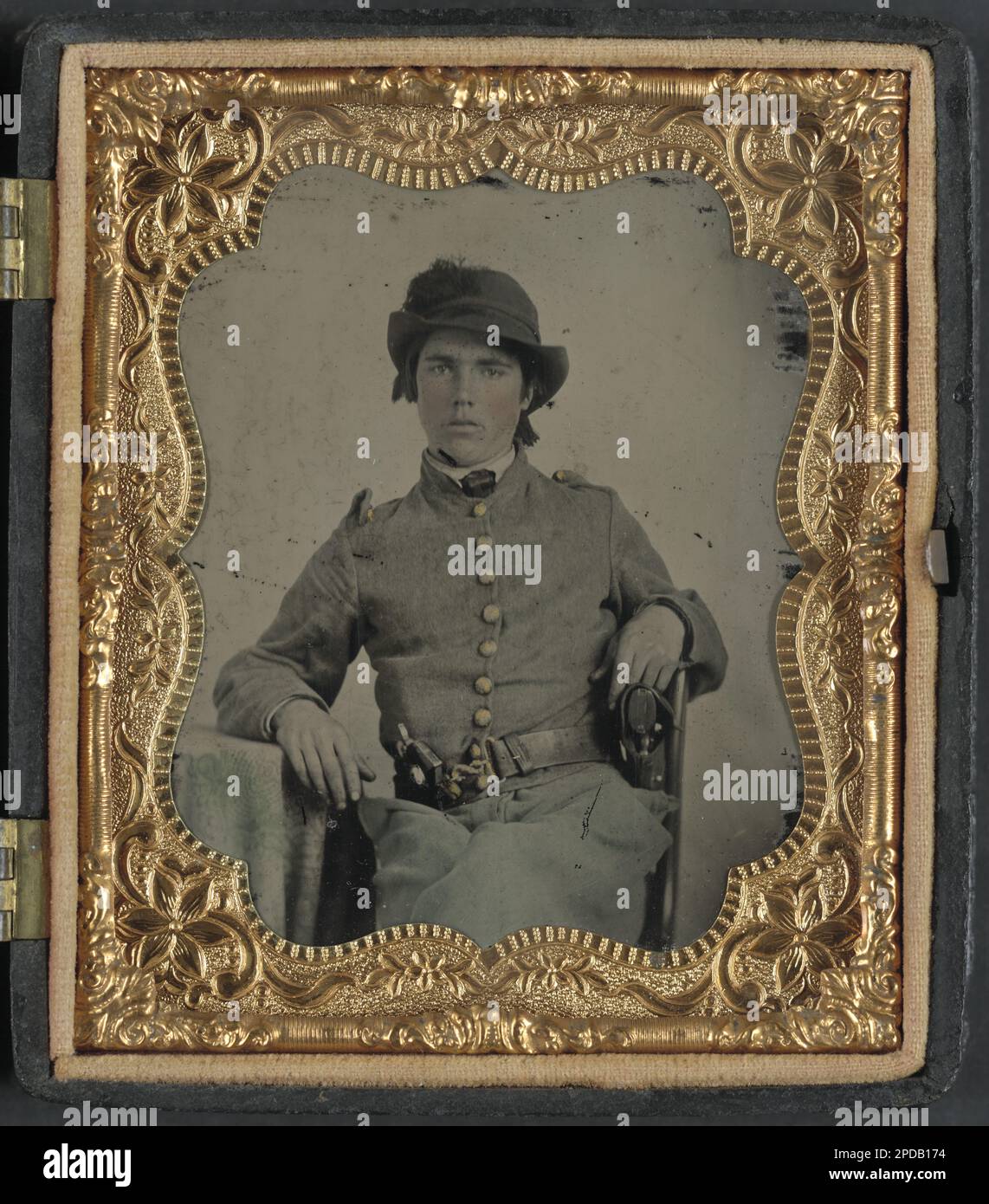 Unidentified soldier in Confederate cavalry uniform and snake belt ...