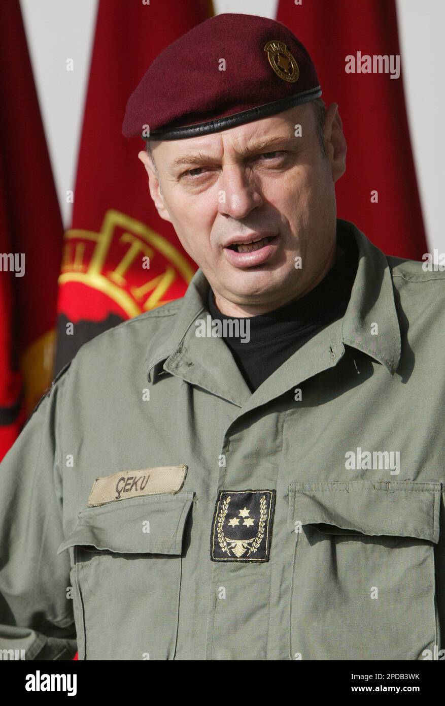 ** FILE ** Agim Ceku, head of the Kosovo Protection Corps, addresses ...