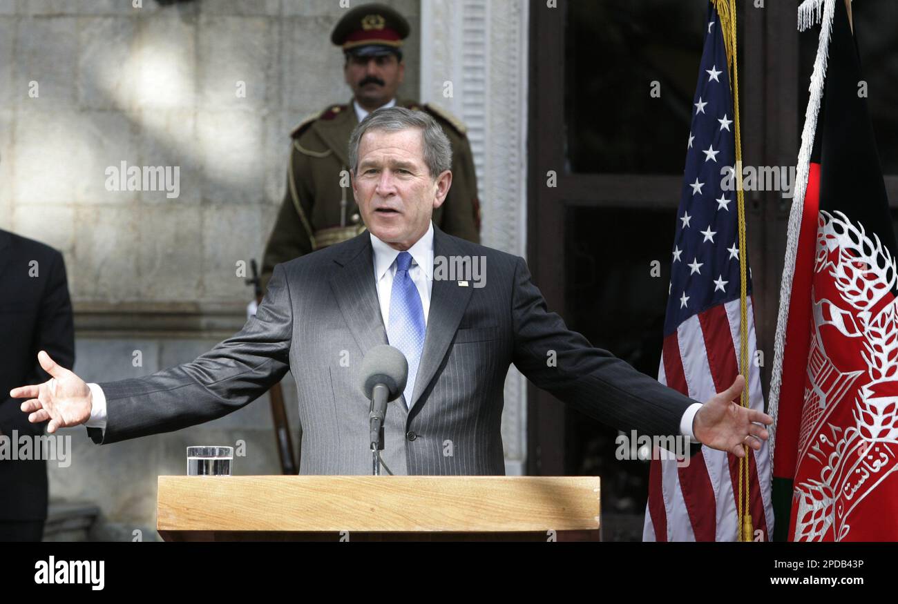 U.S. President George W. Bush speaks during a joint press availability ...