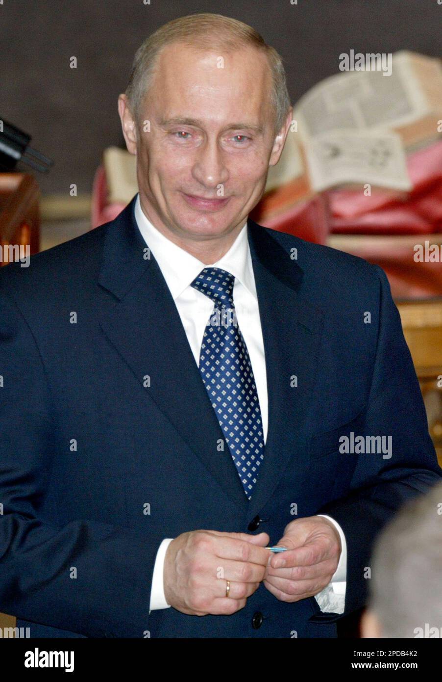 Russian President Vladimir Putin smiles during the ceremony marking the ...