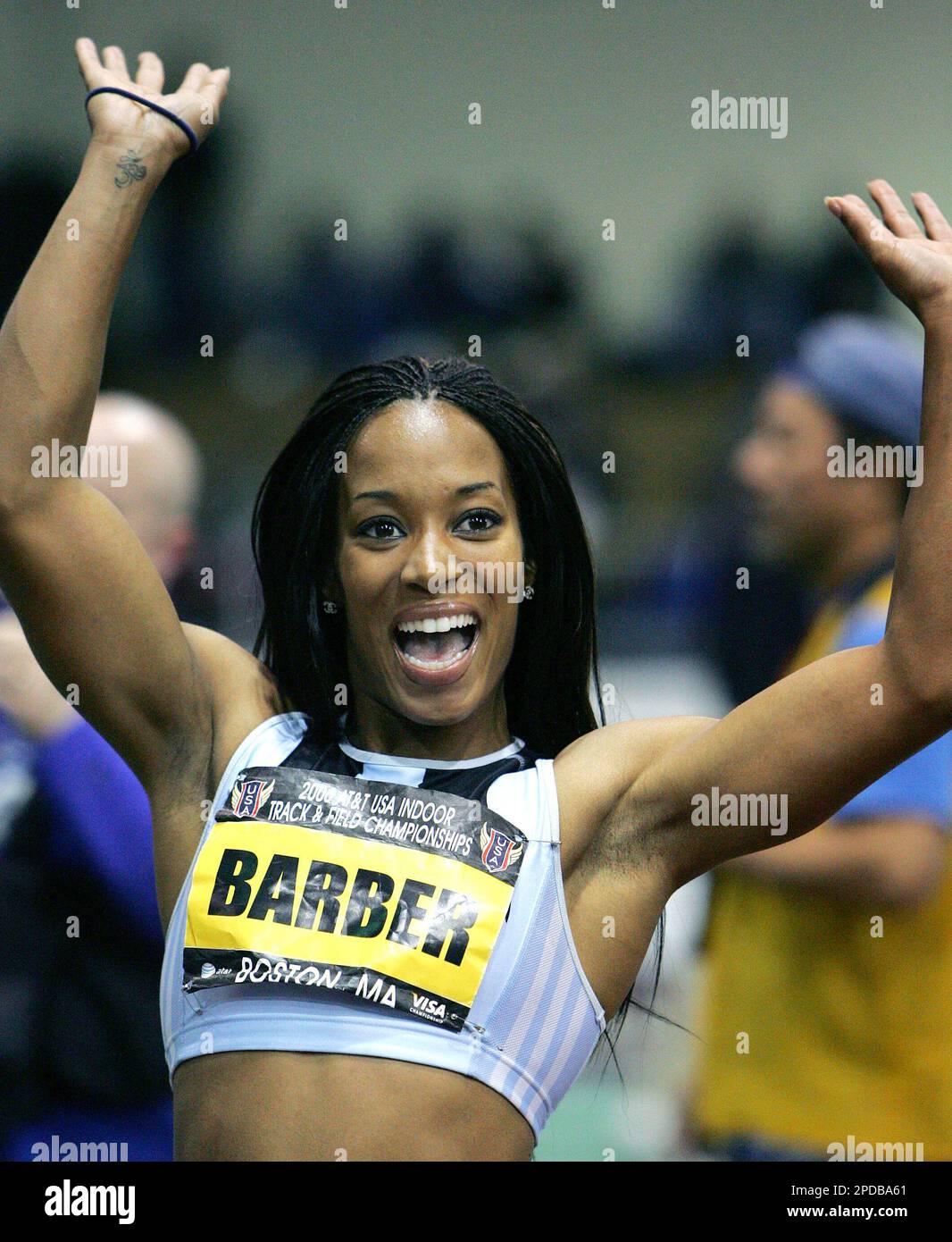 Me'Lisa Barber waves to the crowd after winning the women's 60-meter ...