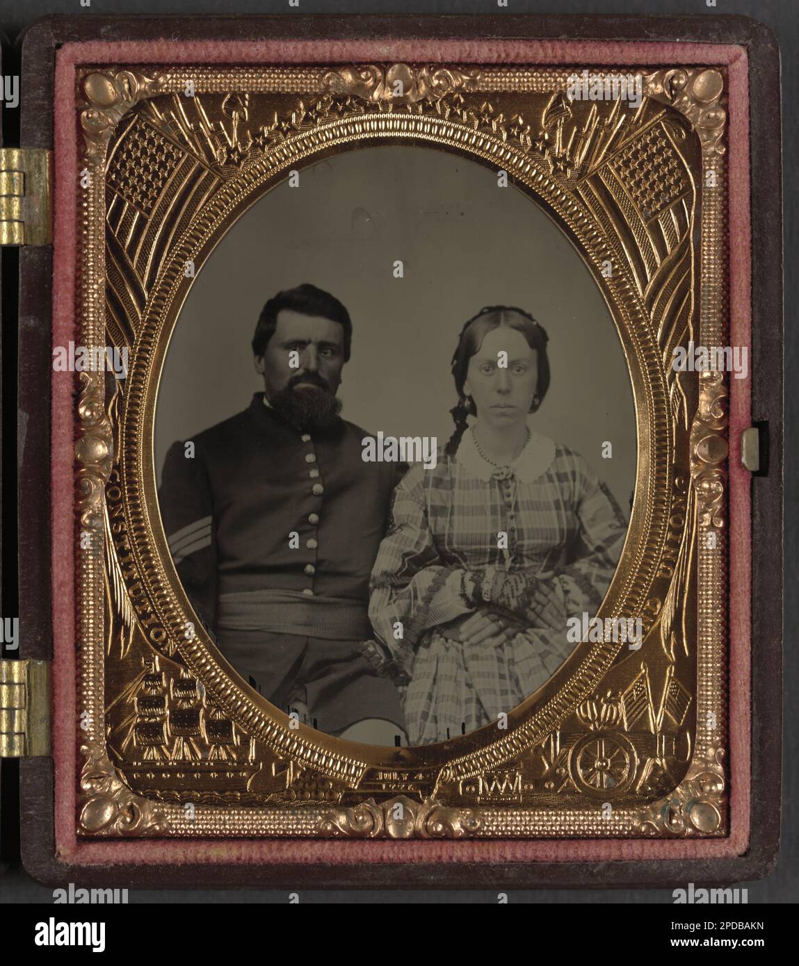 Unidentified soldier in Union sergeant's uniform with unidentified woman. Liljenquist Family ...
