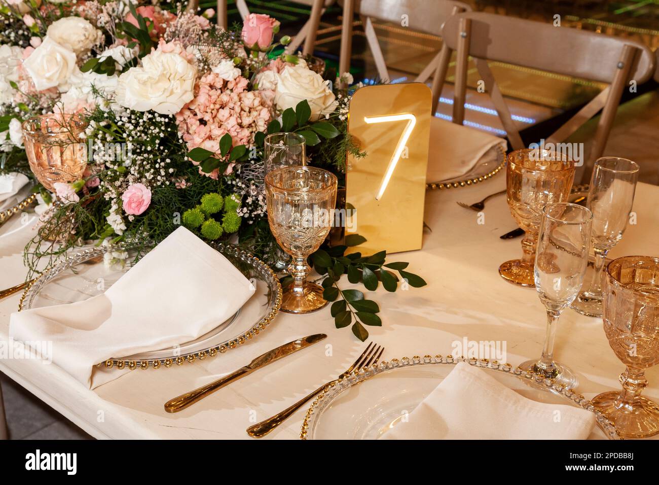 Reception Hall Decorated For Social Events - Table Settings Stock Photo ...