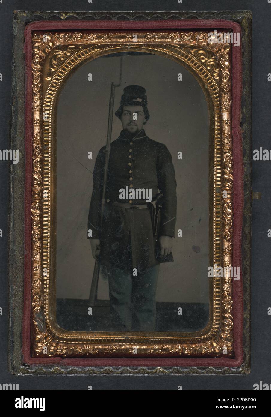 Unidentified soldier in Union uniform and forage cap with holstered ...