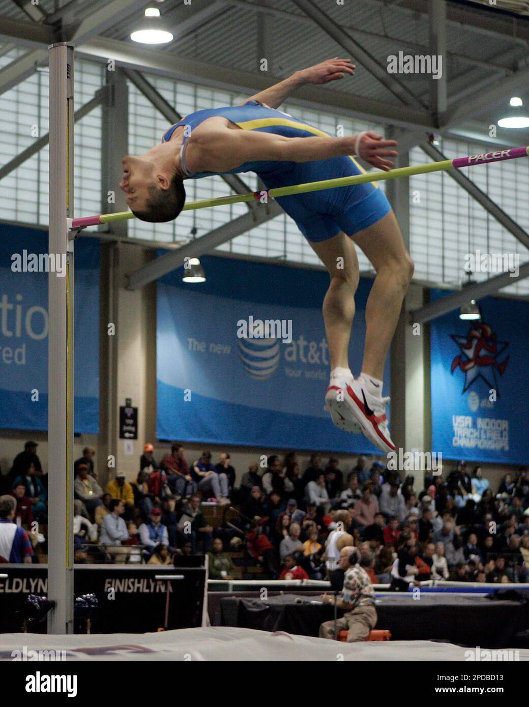Adam Shunk wins the men's high jump with a leap of 7 feet, 4 1/2 inches ...