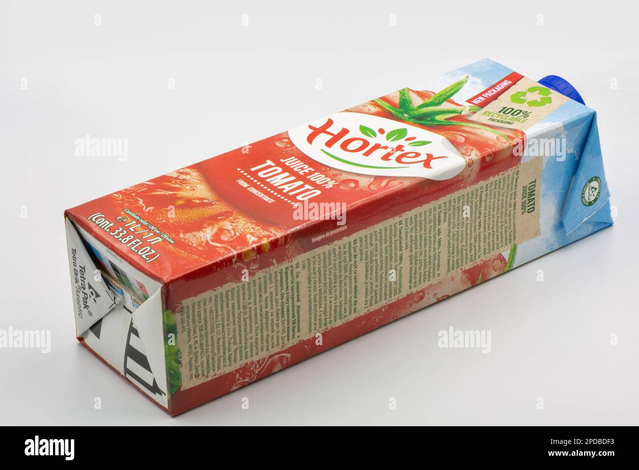 Kyiv, Ukraine - May 26, 2022: Studio shoot of Hortex tomato juice ...