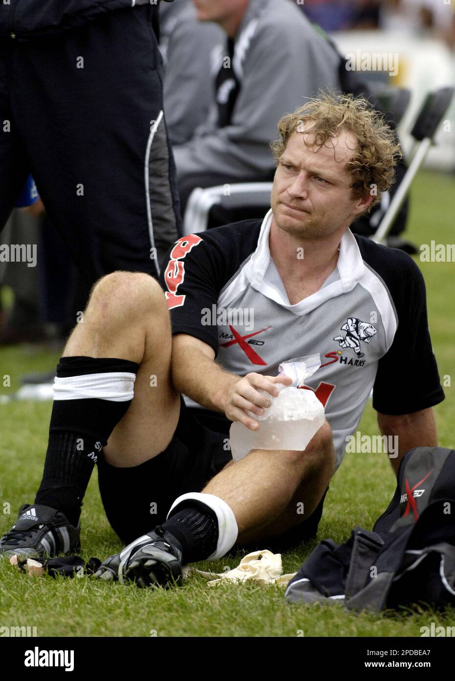 South African Sharks' Tony Brown ices his injured knee in the Super 14 ...