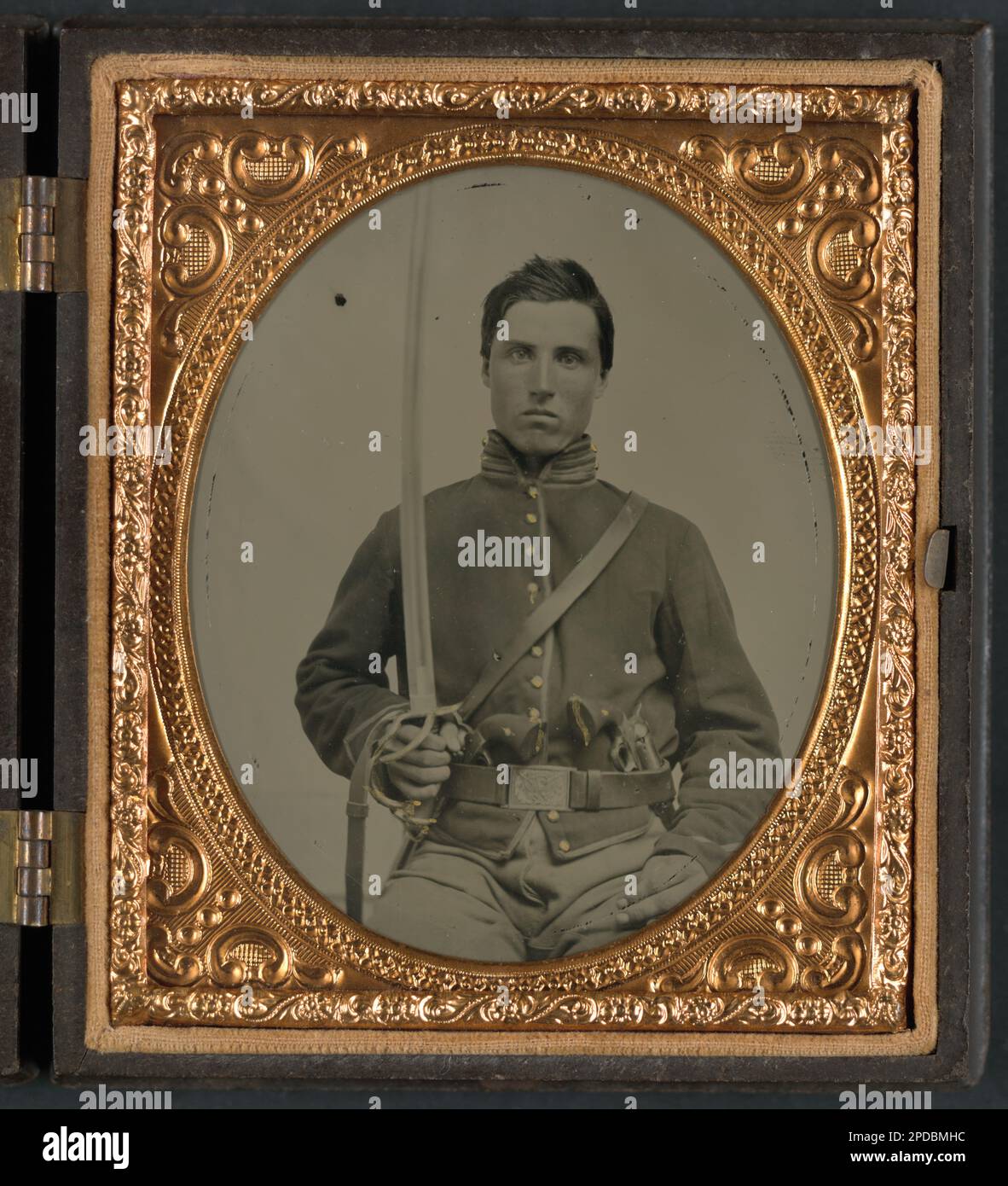 Unidentified cavalry soldier in Union uniform with two revolvers and a ...