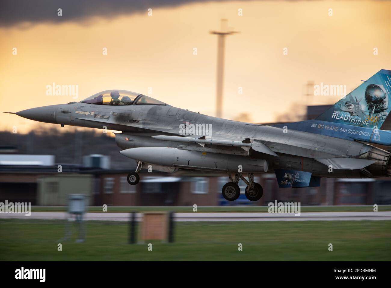 Belgian Air Force F-16 landing after a sortie during the Cobra Warrior ...
