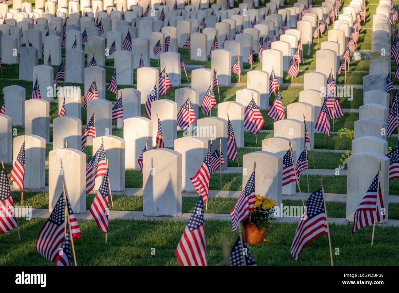 Military Headstones Decorated with Flags for Memorial Day Stock Photo ...