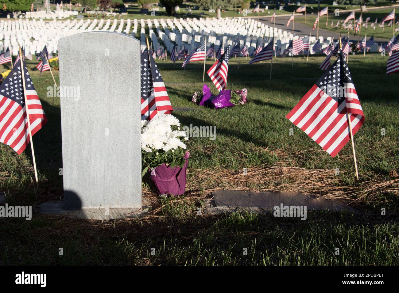 Military Headstones Decorated with Flags for Memorial Day Stock Photo ...