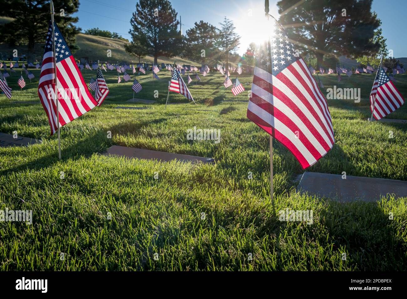 Military Headstones Decorated with Flags for Memorial Day Stock Photo ...