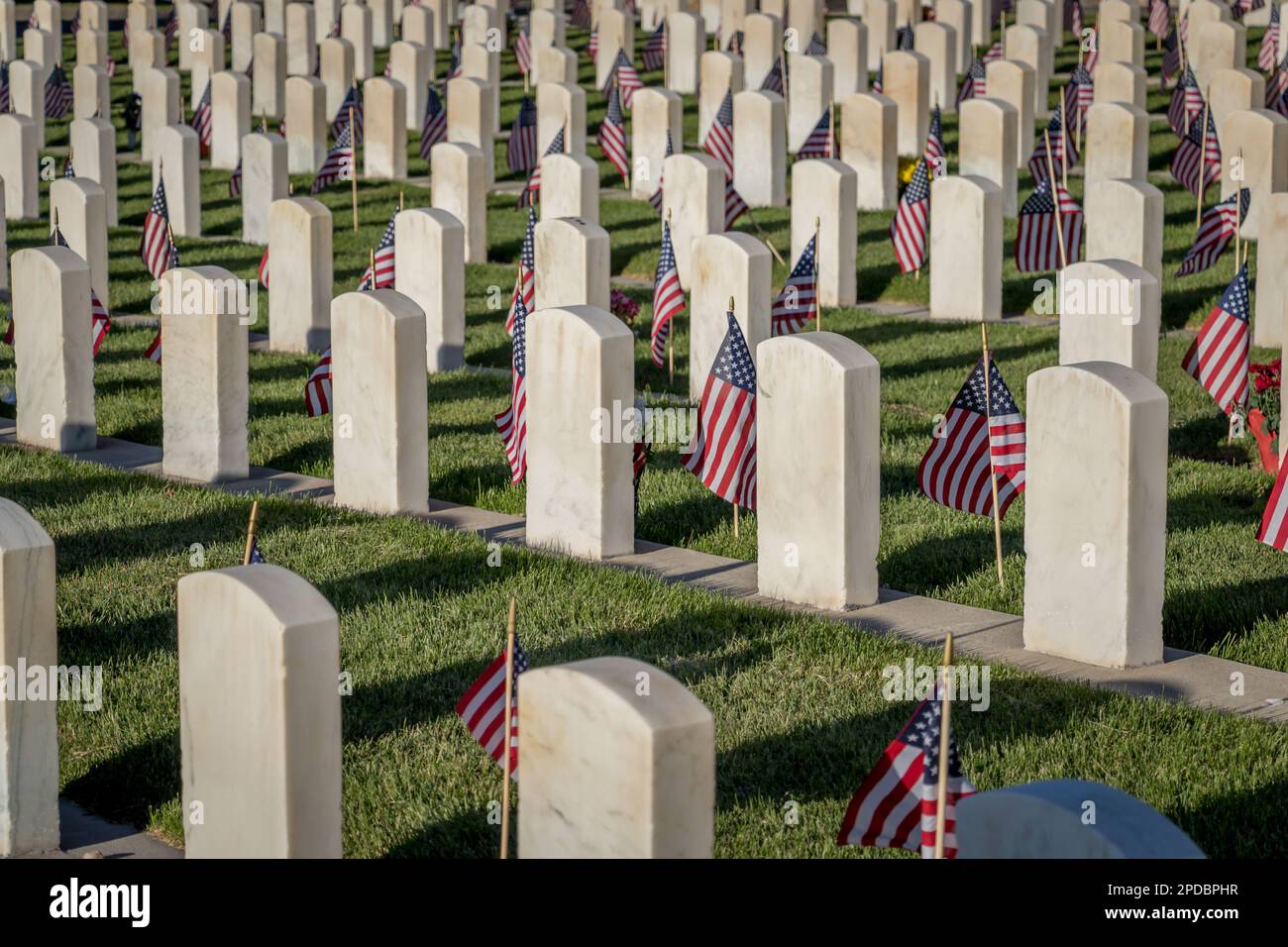 Military Headstones Decorated with Flags for Memorial Day Stock Photo ...
