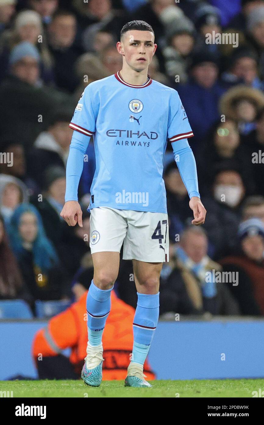 Manchester, UK. 14th Mar, 2023. Phil Foden #47 of Manchester City during the UEFA Champions ...