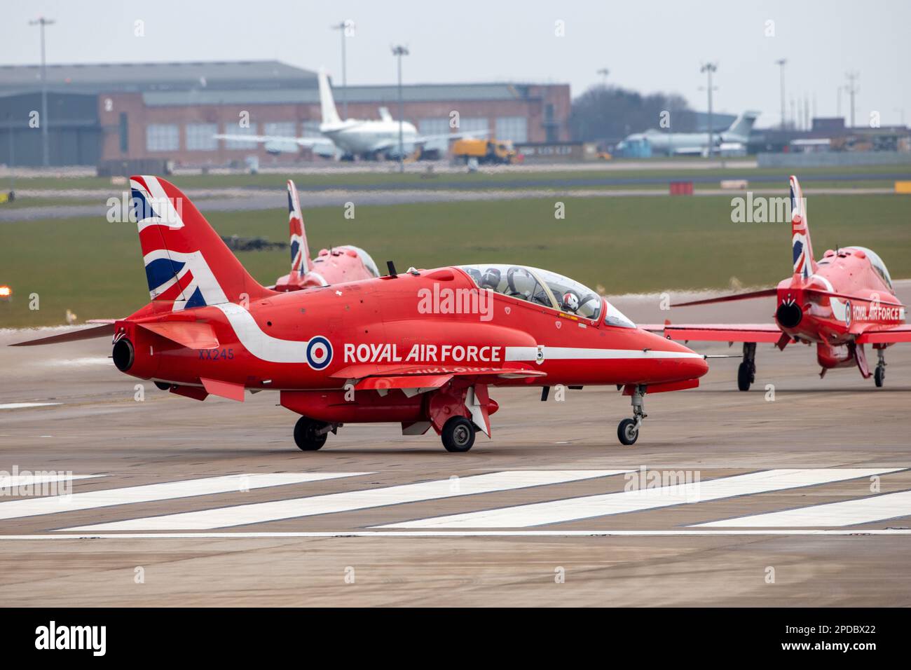RAF Red Arrows taxiing at RAF Waddington Stock Photo - Alamy