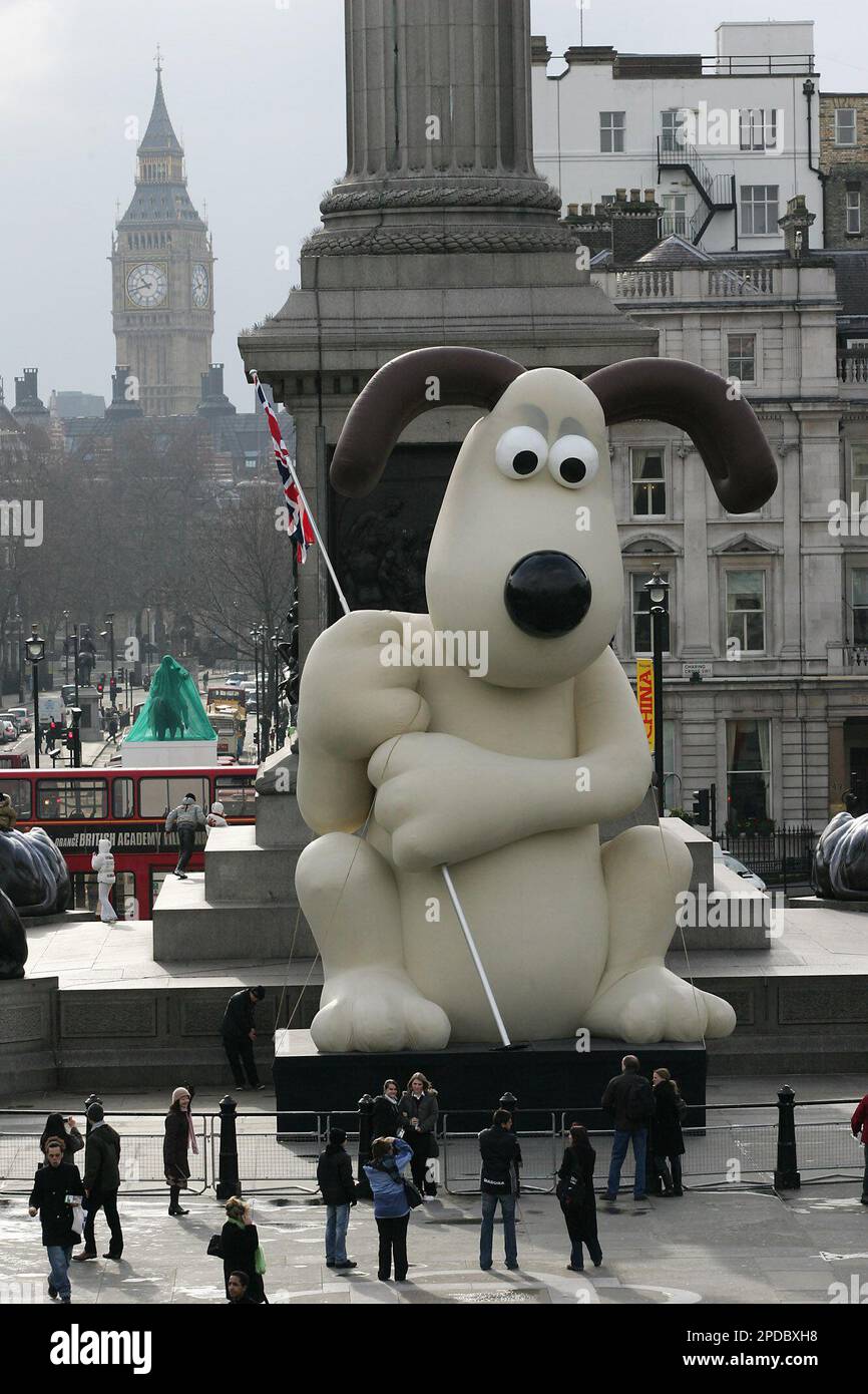 Visitors look at a giant insuflated Gromit character which stands in ...