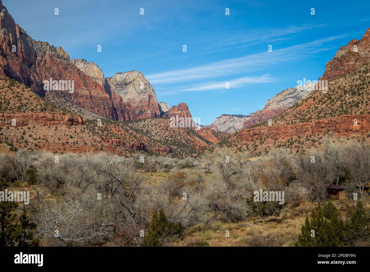 The valley corridor at Zion National Park, Utah, United States Stock ...