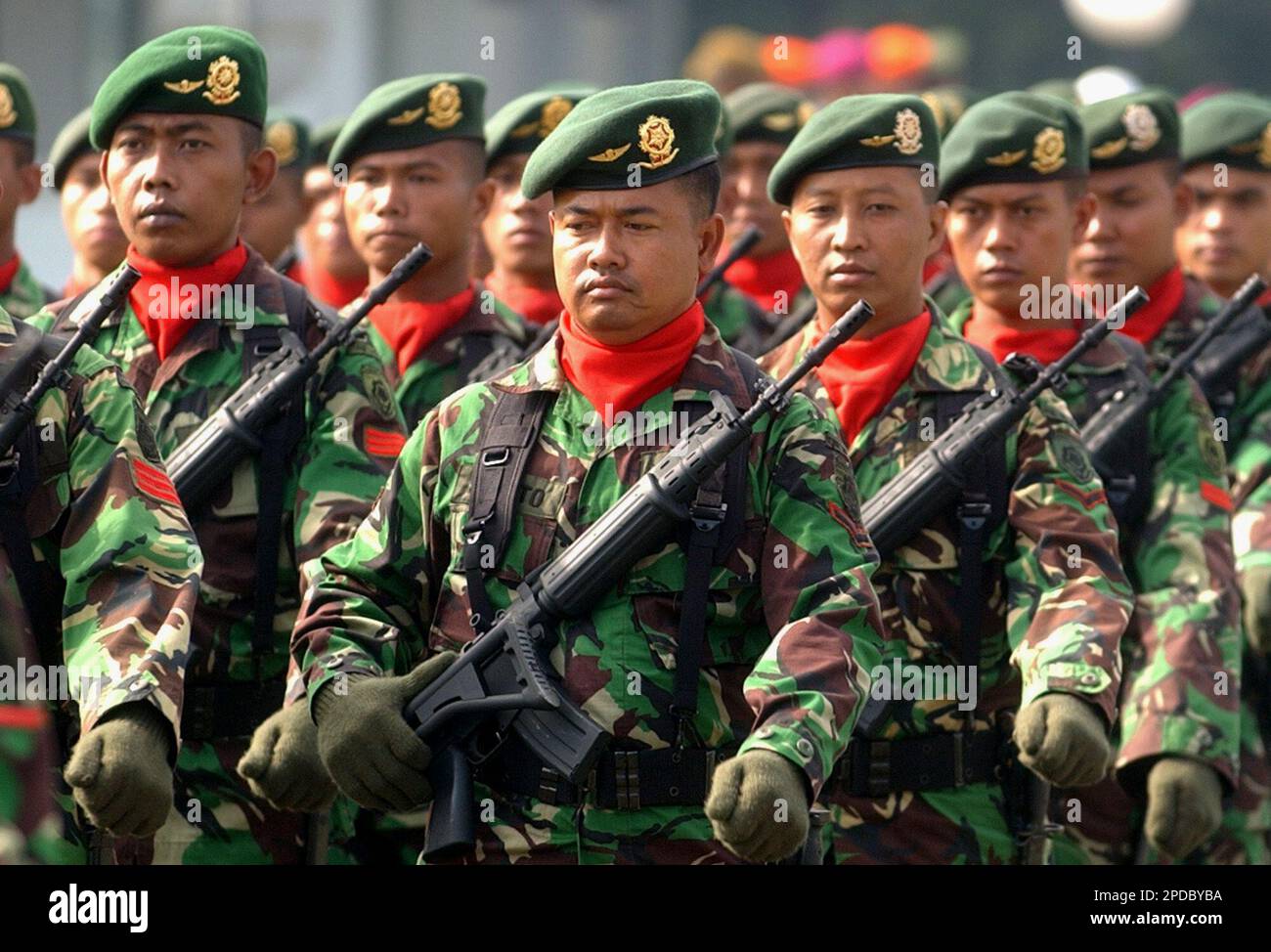 Indonesian soldiers march during a change of command ceremony between ...