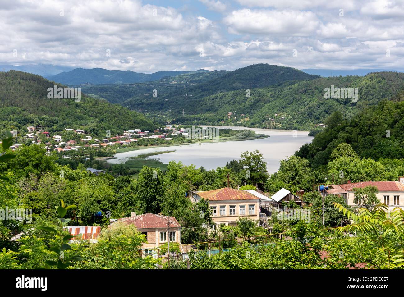 Landscape of Kutaisi rural outskirts with Rioni river valley and ...