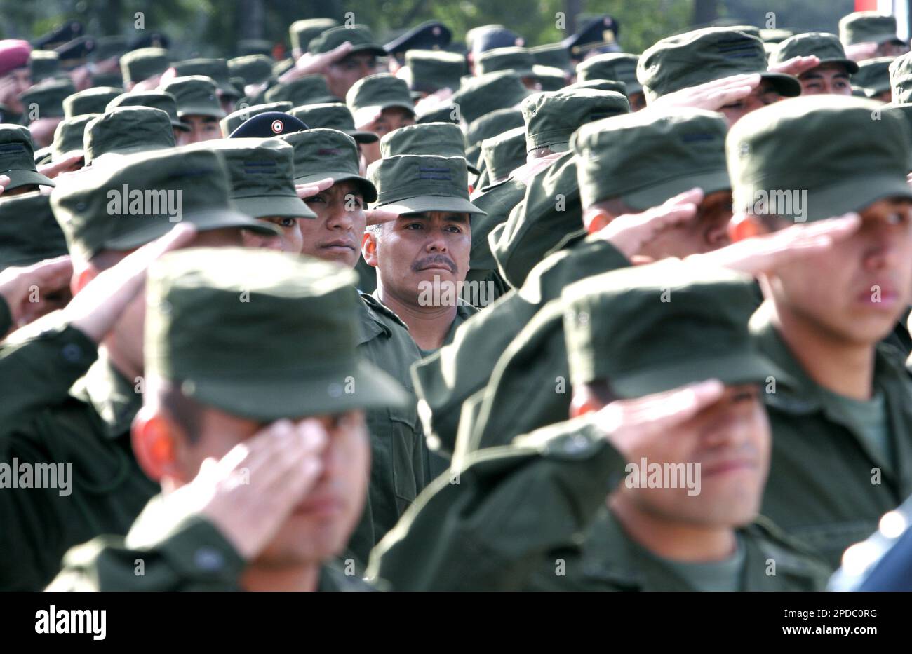 Soldiers of the Mexican army salute the flag during a ceremony in ...