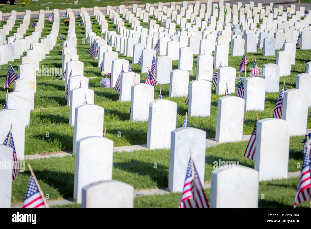 Military headstones honoring armed forces servicemen decorated with ...