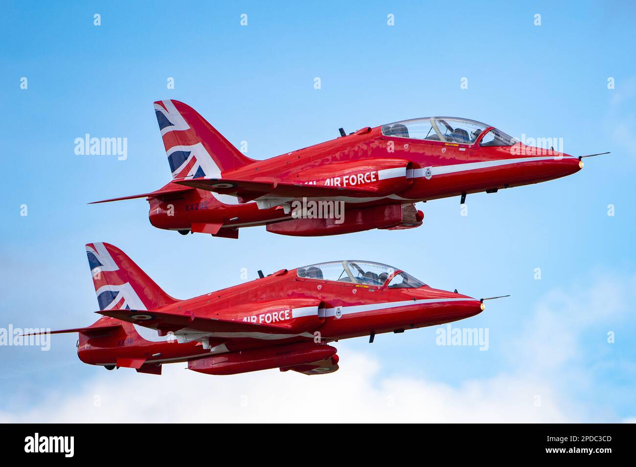 RAF Red Arrows taking off at RAF Waddington Stock Photo - Alamy