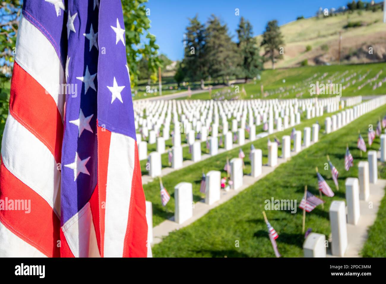 Military headstones honoring armed forces servicemen decorated with ...