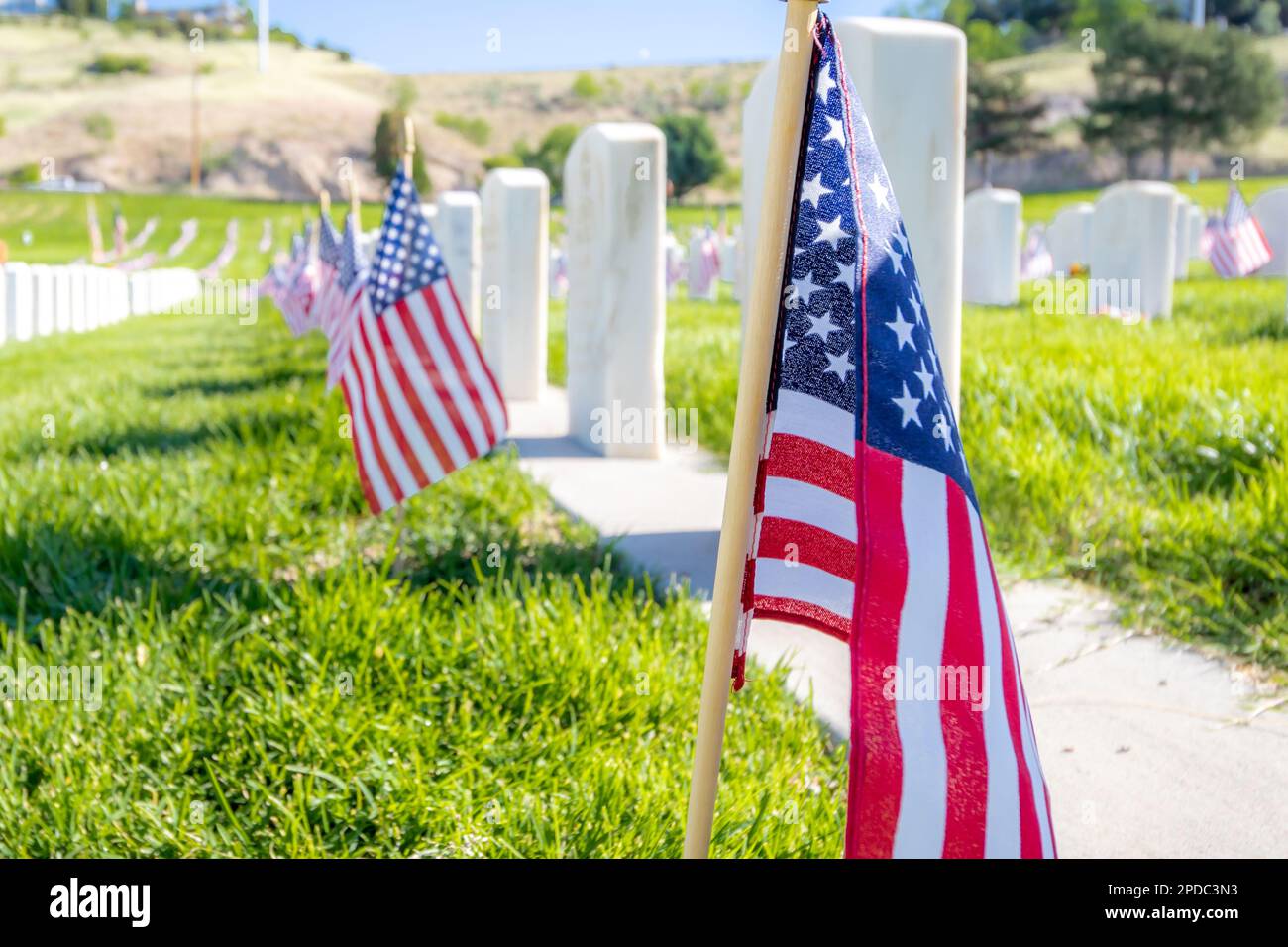 Military headstones honoring armed forces servicemen decorated with ...