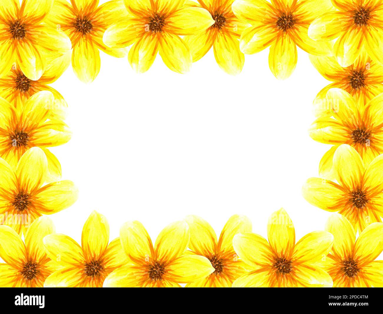 Frame with flowers. Watercolor abstract bright summer yellow flowers ...