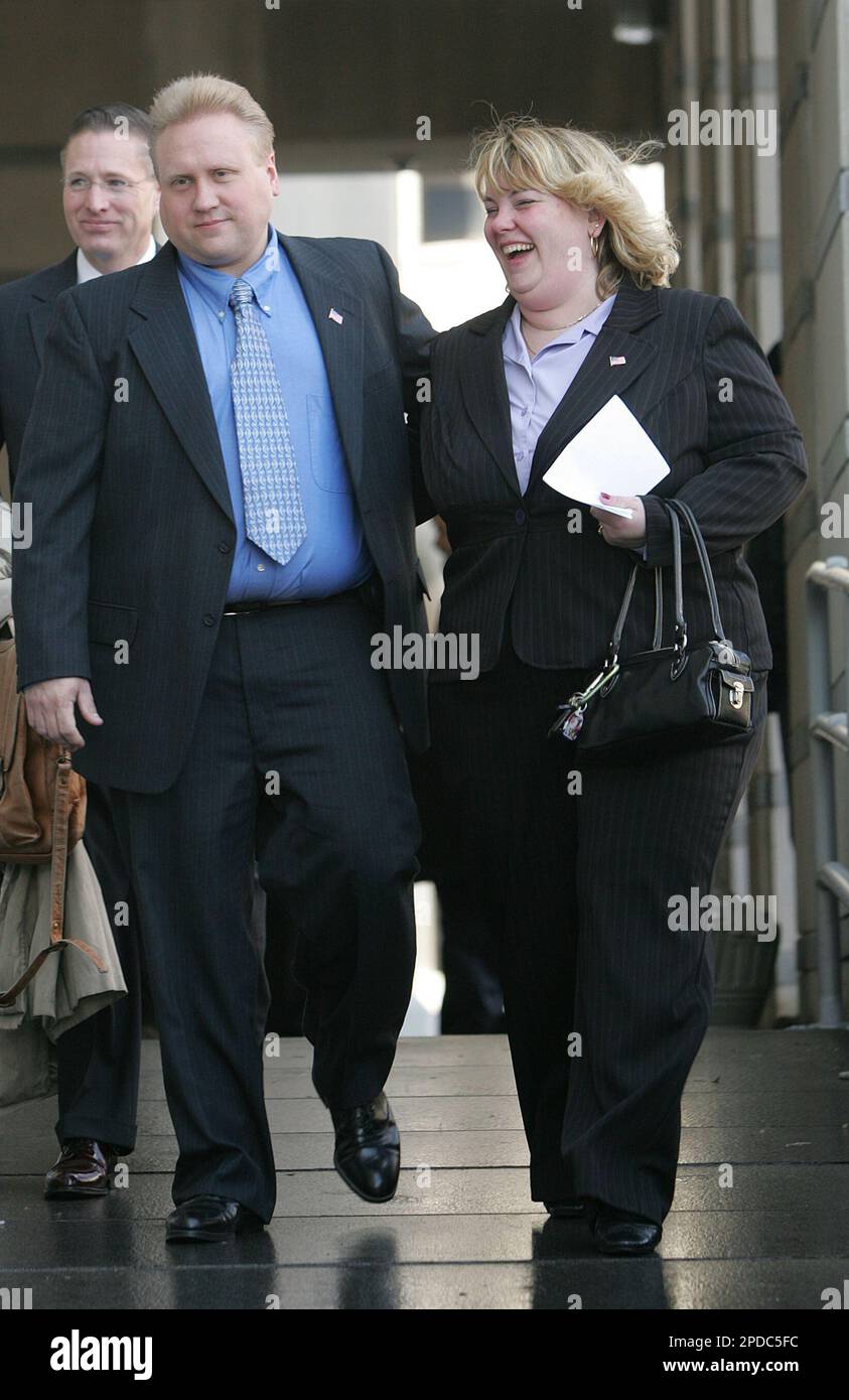 David Banach, left, of Parsippany, N.J., walks out of the U.S. District ...