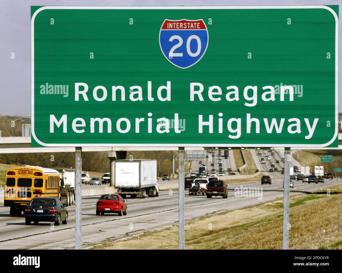 A newly placed road sign on Interstate 20 East bound through Arlington ...