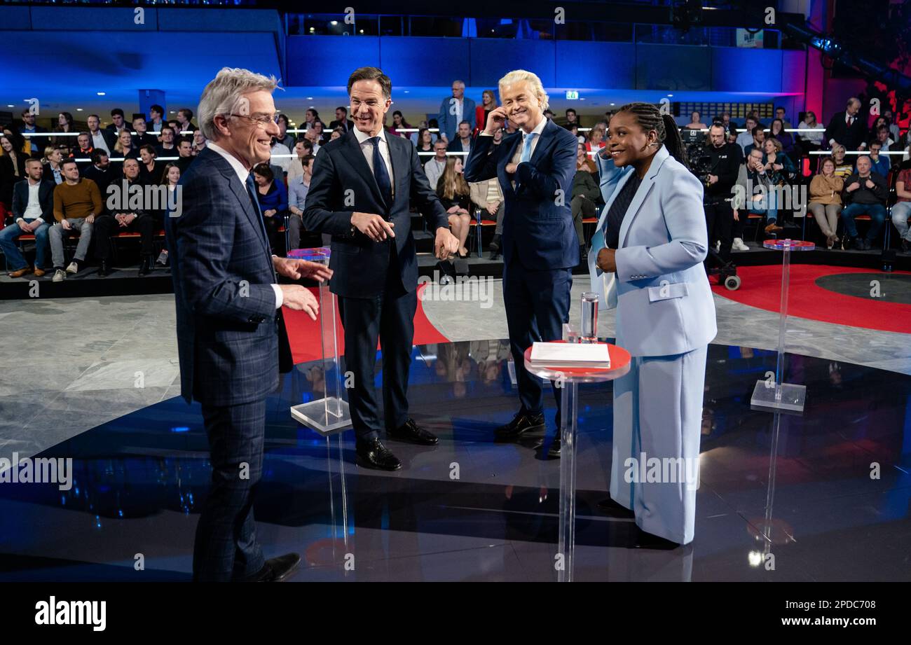DEN BOSCH - 14/03/2023, Presenter Rob Trip, Mark Rutte (VVD), Geert ...