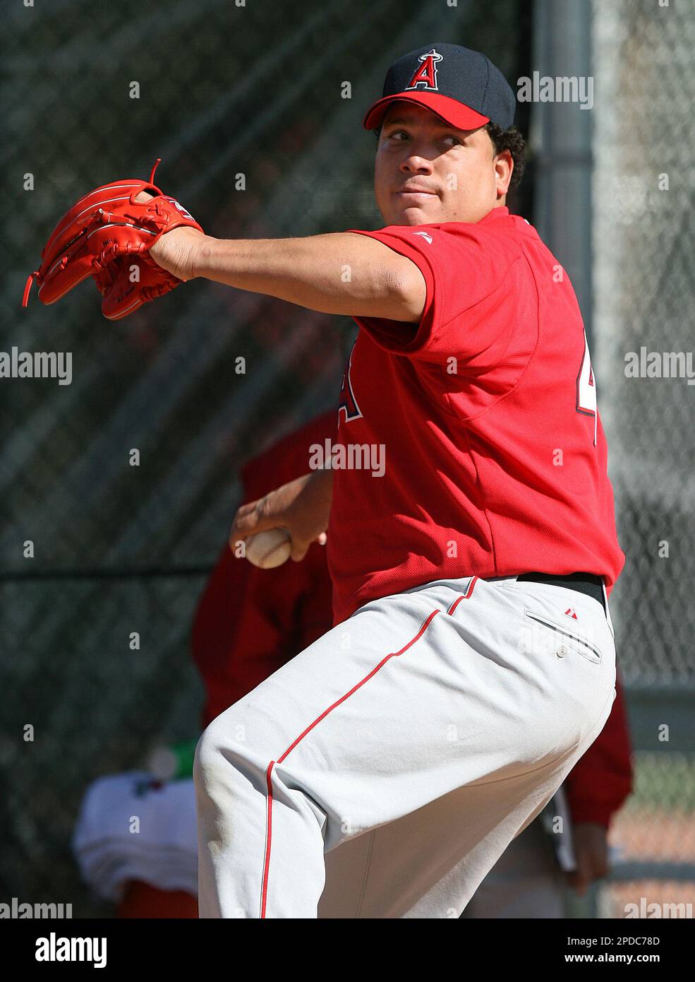 Los Angeles Angels pitcher Bartolo Colon winds up to deliver a pitch ...