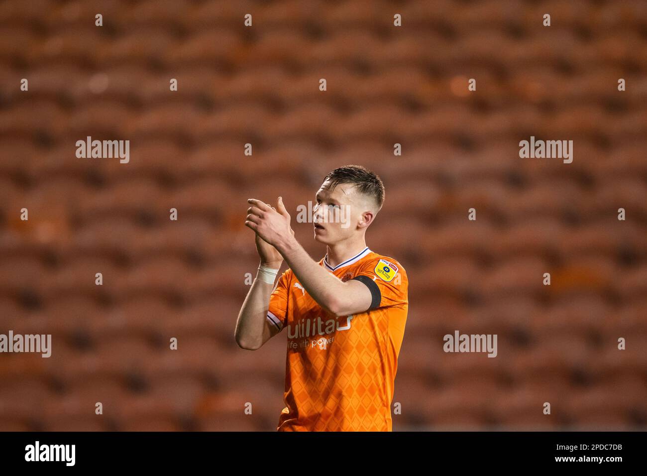 Andy Lyons #24 of Blackpool applauds the fans at the end of the Sky Bet ...