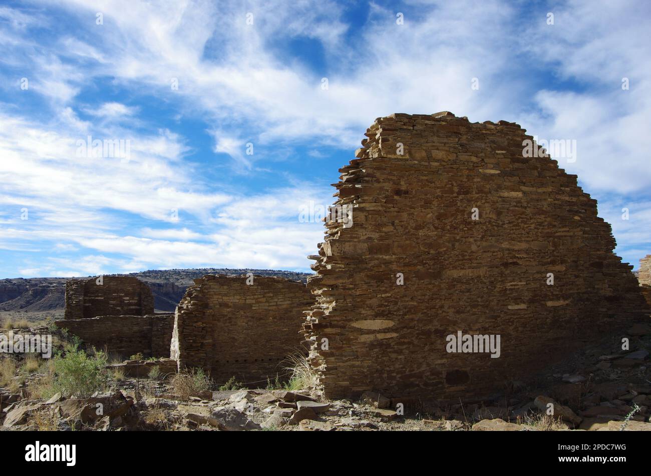 Chaco Canyon Ancient Ruins Partial Brick Wall Hungo Pavi Stock Photo ...