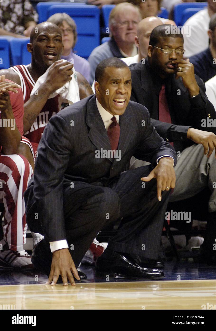 Indiana basketball coach Mike Davis shouts instructions to his team in ...